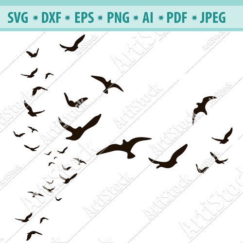 Flock of Birds SVG Vector Silhouette of Birds SVG Flying - Etsy