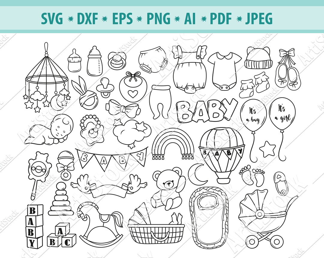 Newborn Elements Svg, Baby Svg Bundle, Baby Shower Svg, Newborn Toys ...