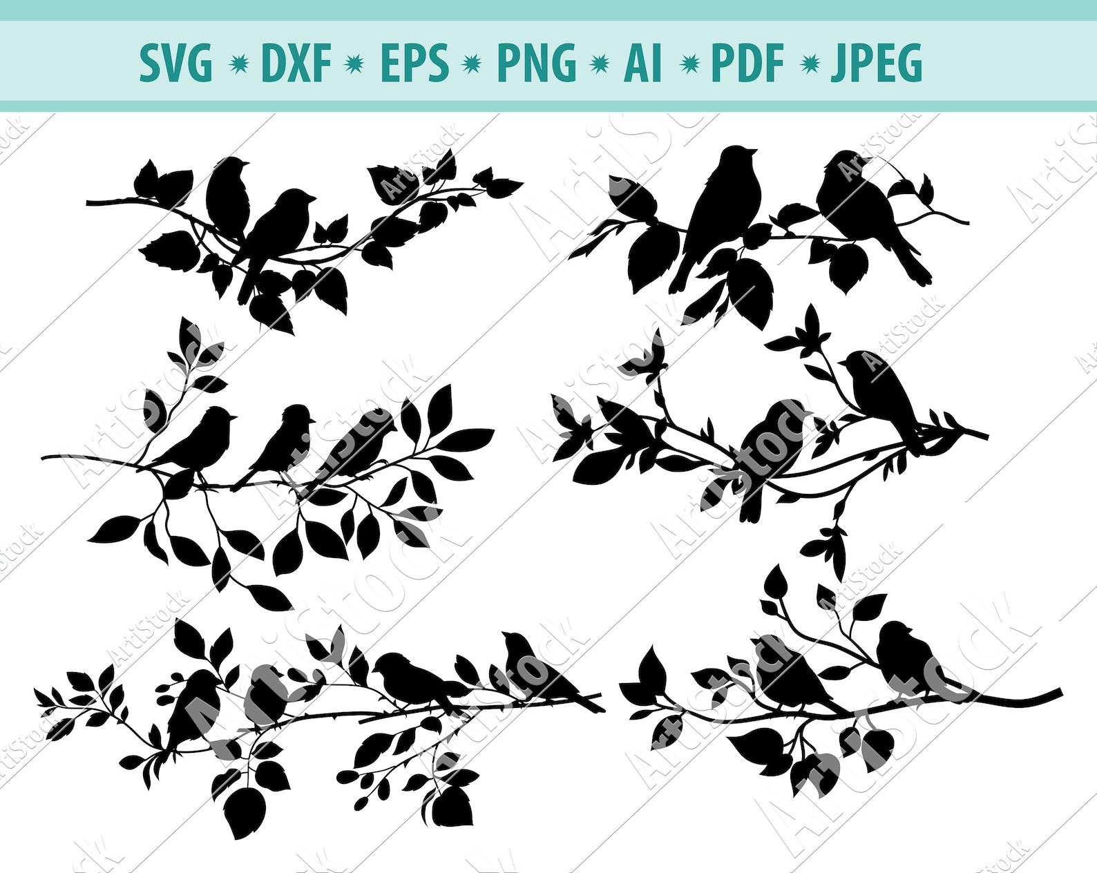 Flock of Birds SVG Birds on Branches Svg Silhouette of Birds - Etsy
