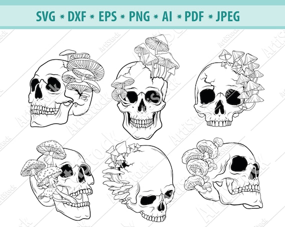 Skull Svg File Mushroom Skull Svg Witchy Svg Skull Cut | Etsy