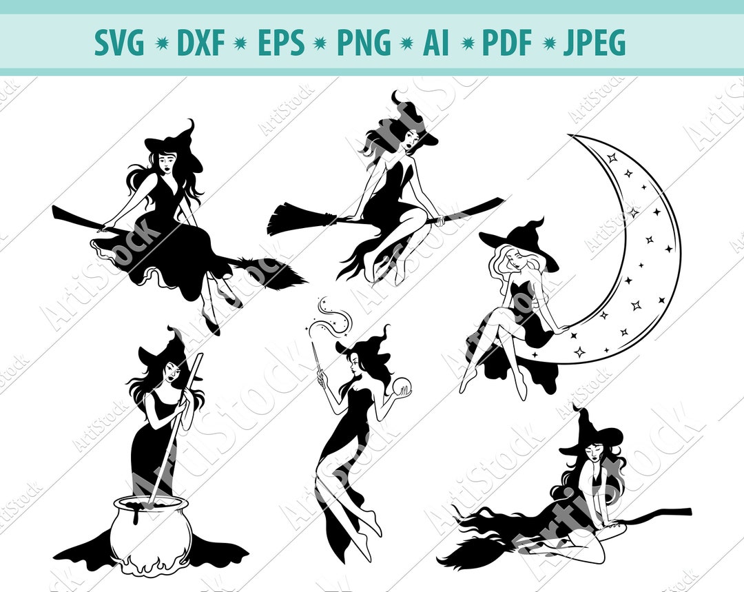 Witch Svg Bundle Witches Svg Witch On Moon Svg Halloween Witch Svg Flying Witch Svg Witch