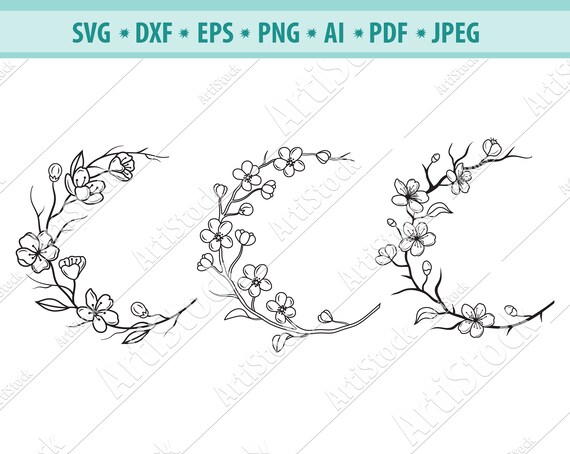 Kersenbloesem krans Svg Sakura krans Svg Bloemen bruiloft - Etsy België