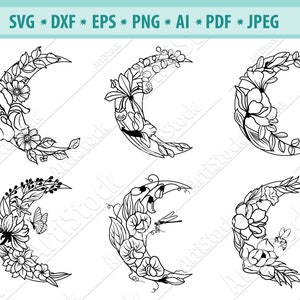 Moon Flowers Svg File Floral Moon Svg Dreams Svg Moon With - Etsy Canada