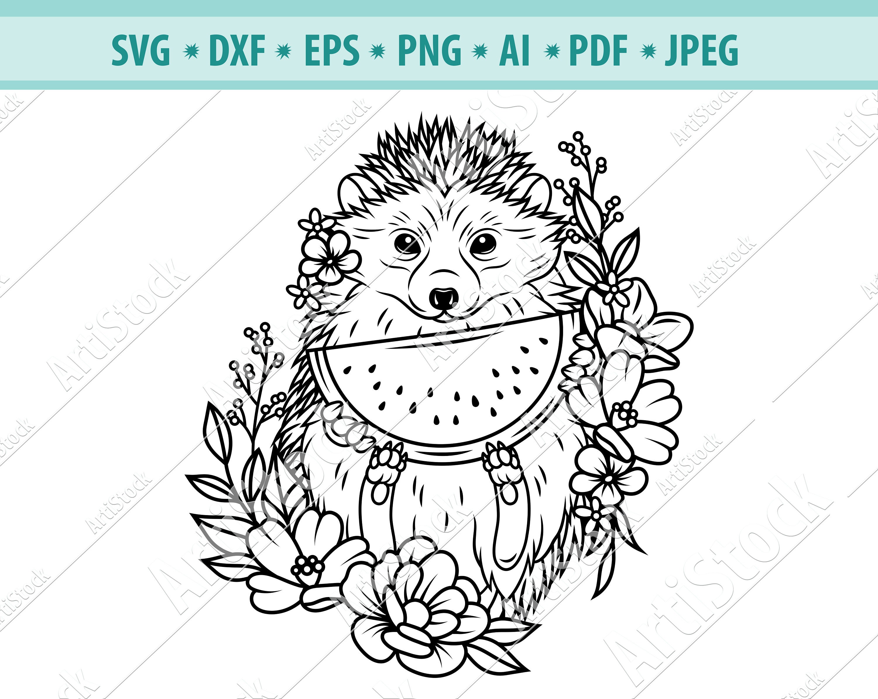 Egel SVG, Bloemenegel svg, Egel Bloemen svg, Egel met watermeloen svg ...