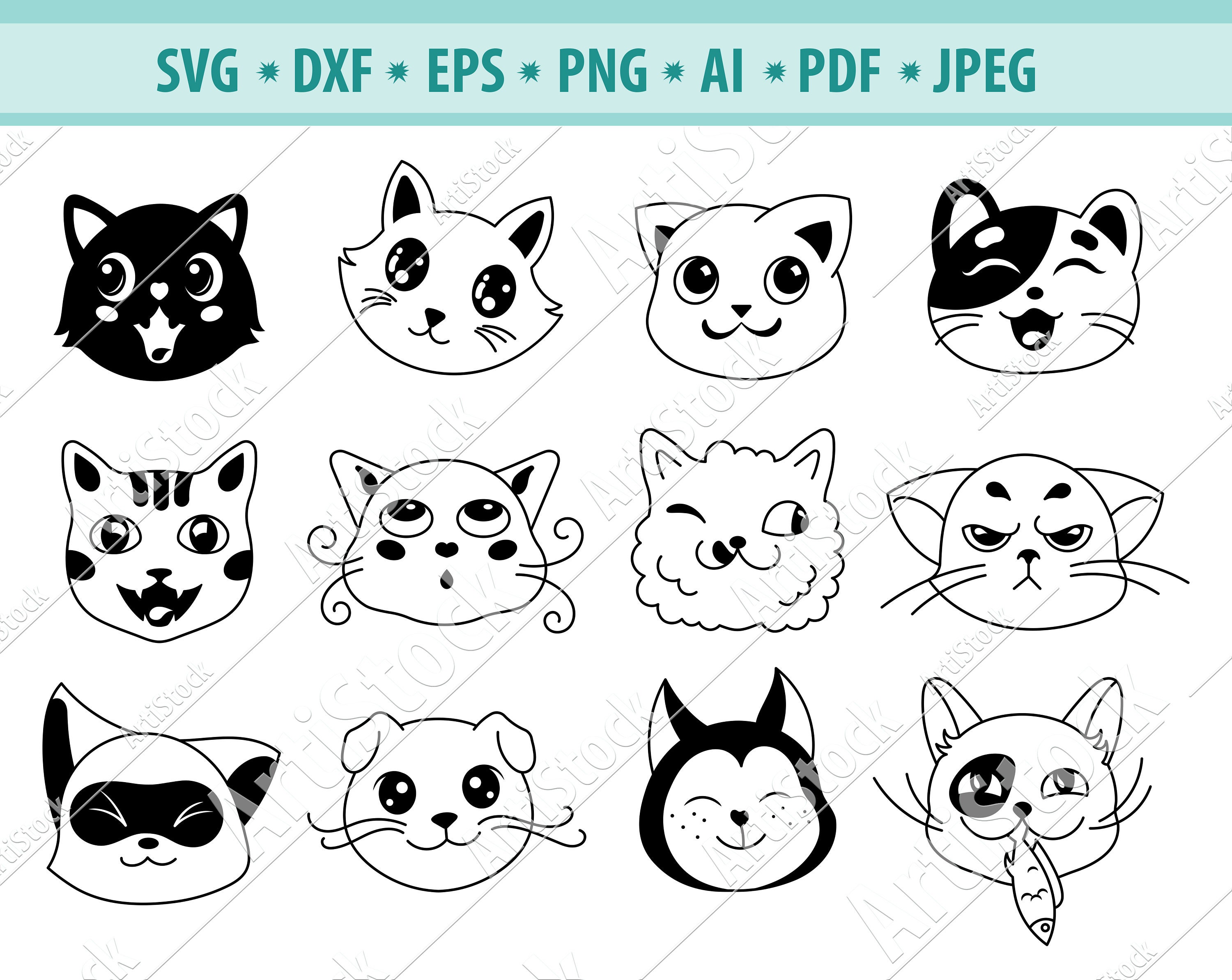 Cat Face Svg Kitten Svg Cat Mustache Svg Cute cat muzzle | Etsy