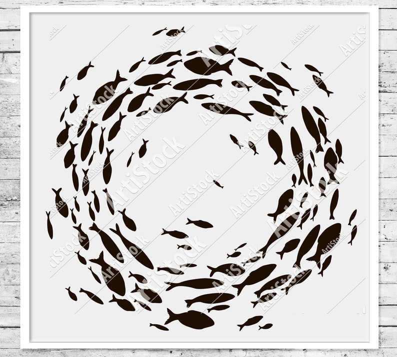 School of Fish SVG, Group of Fishes. Vector Fish Logo. Black Silhouette ...