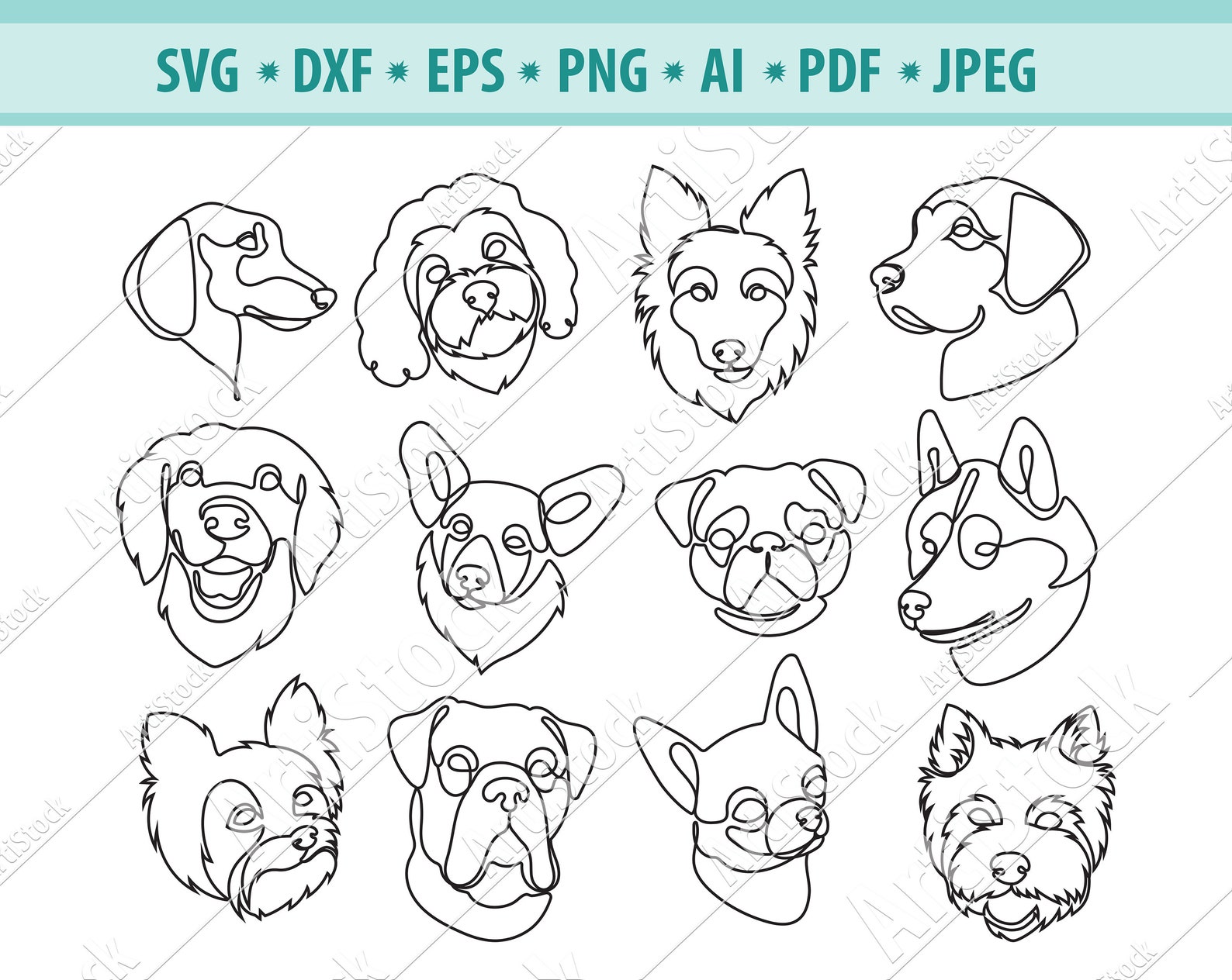 Dog Line Face Svg Puppy Svg Dog Clipart Dog Breed Png Cute - Etsy