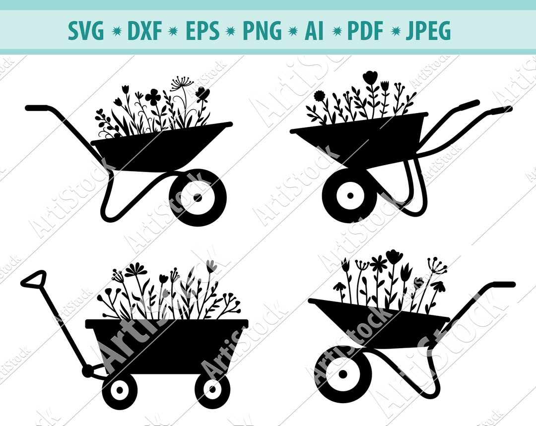 Floral Wheelbarrow Svg, Flower Cart Svg, Flower Svg, Wheelbarrow ...