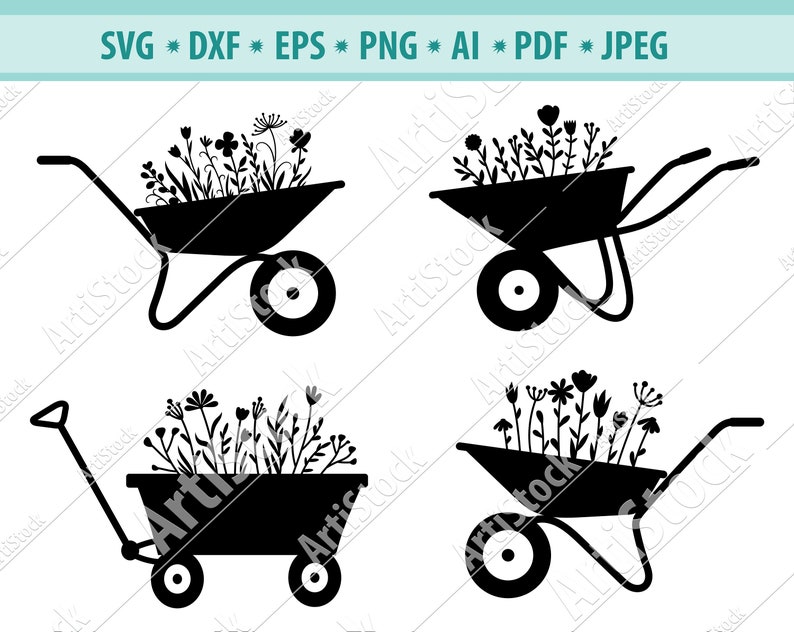 Floral Wheelbarrow Svg Flower Cart Svg Flower Svg - Etsy