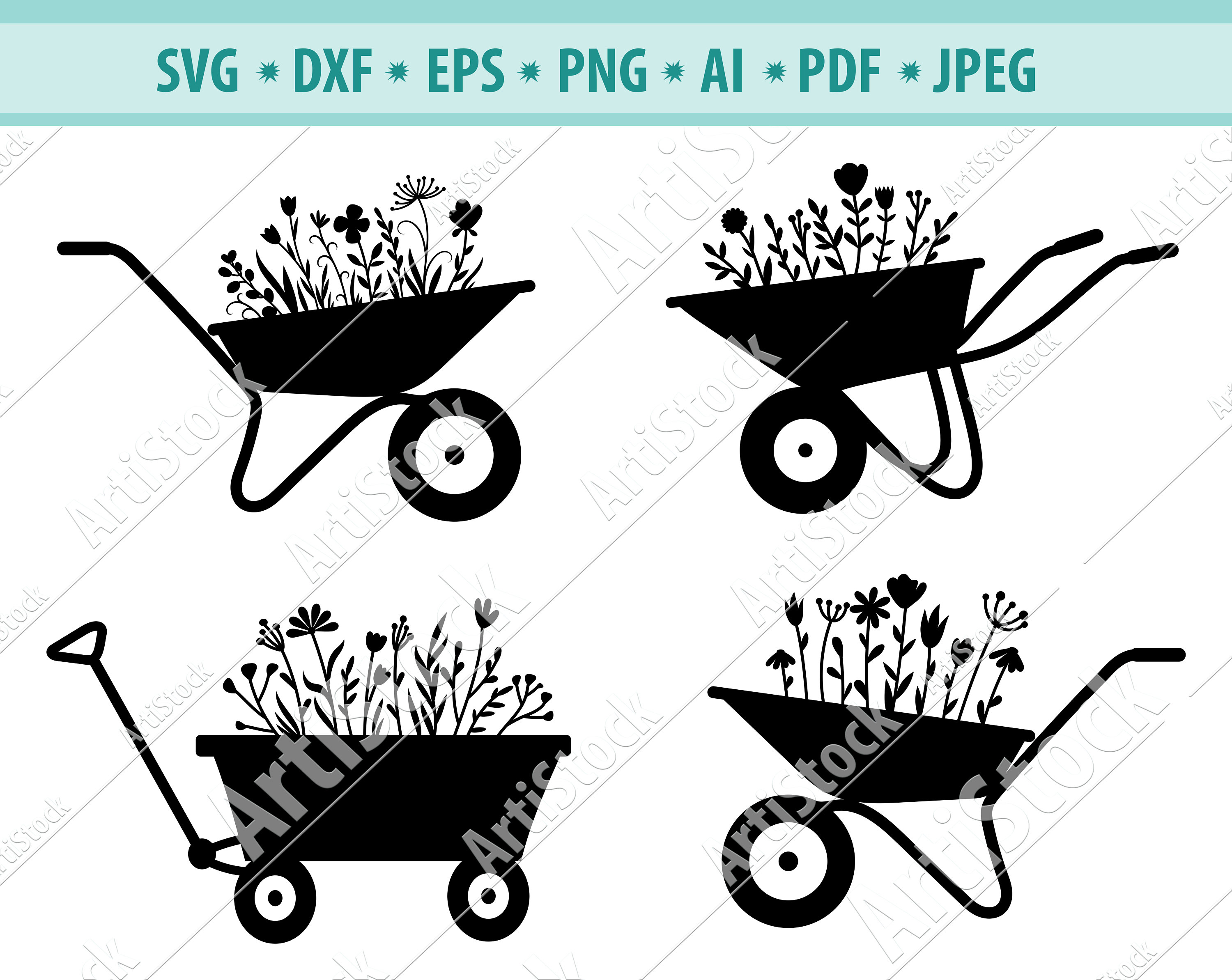 Floral Wheelbarrow Svg Flower Cart Svg Flower Svg | Etsy