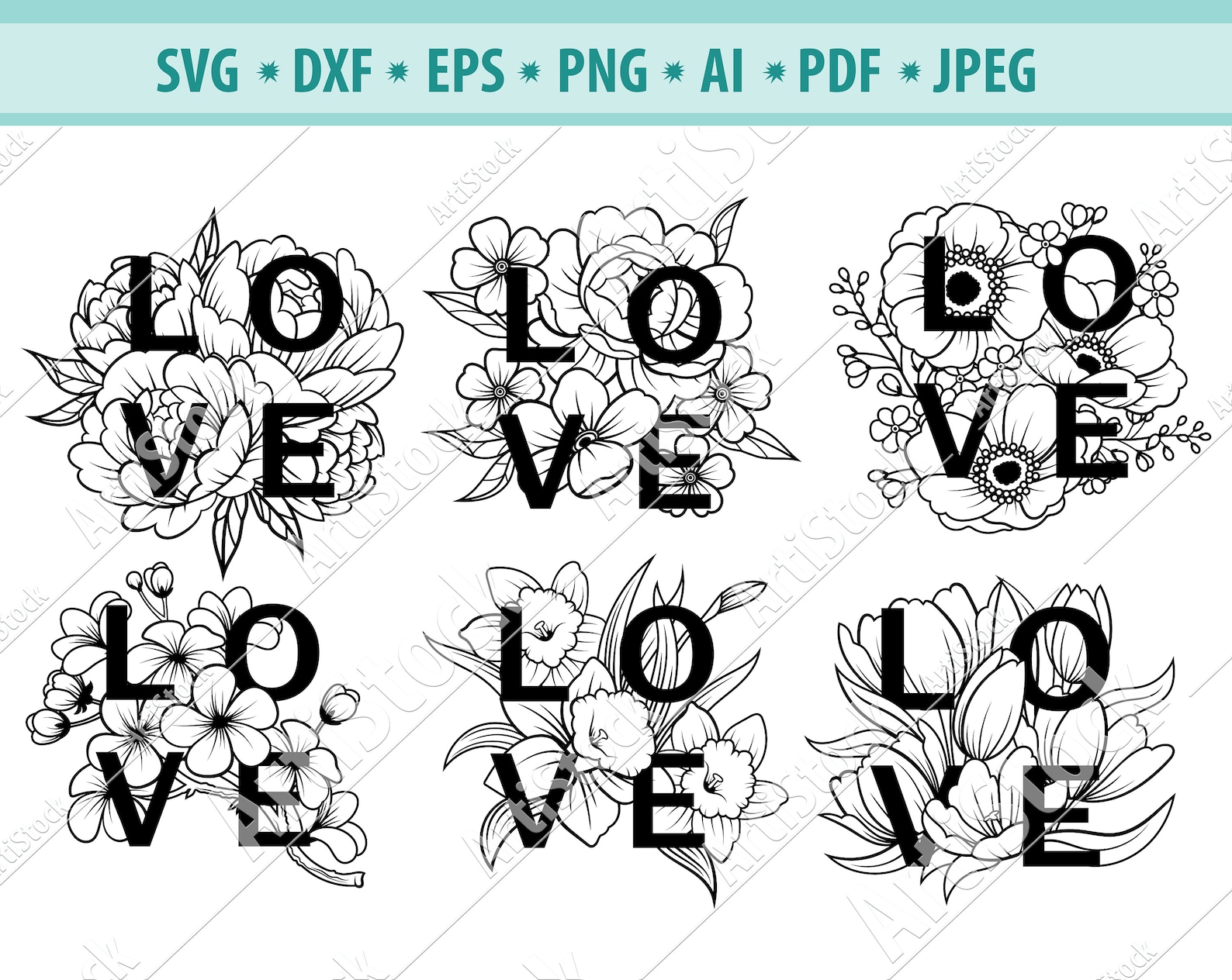 Love SVG, Love Floral SVG File, Love Flowers SVG, Love Cut File ...