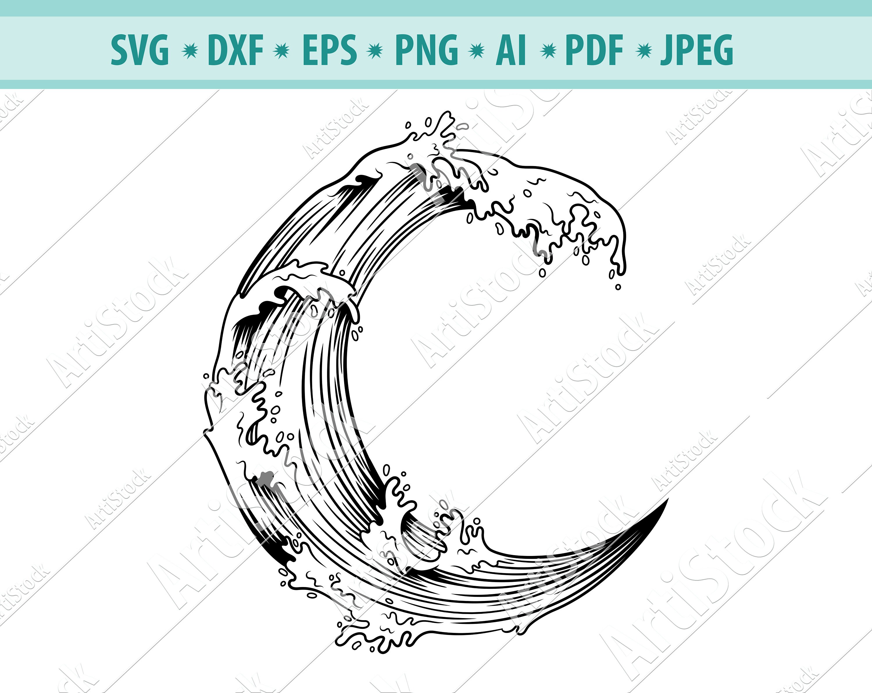 Crescent moon Svg Ocean moon Svg Dreams Svg Moon with wave | Etsy
