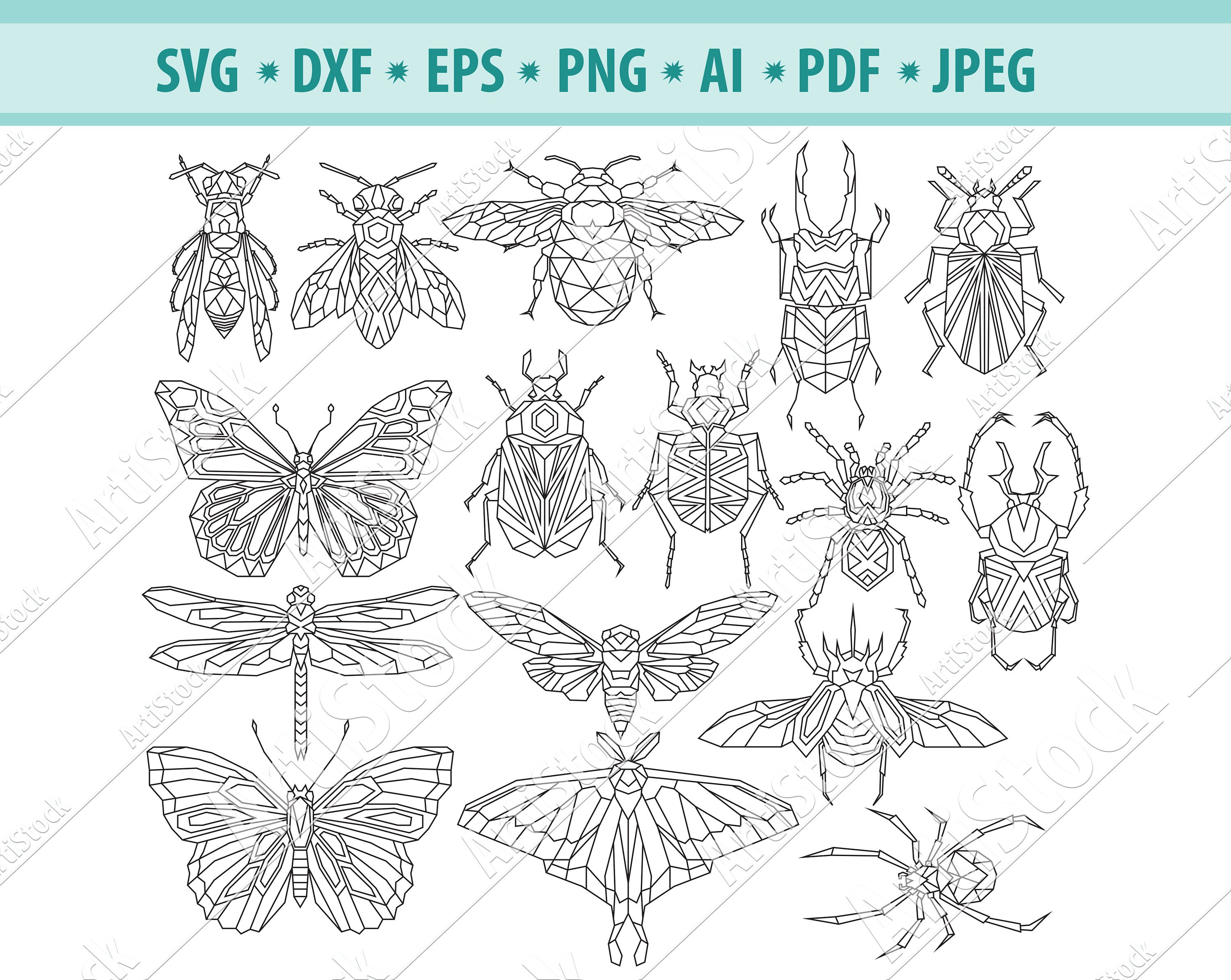 Insects Svg Linear insects Silhouette of insects SVG Cut | Etsy