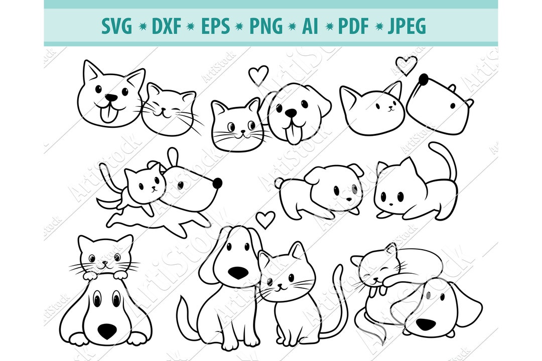 Cat & Dog SVG, Cat and Dog With Heart Png, Veterinary Logo Design, Cute ...