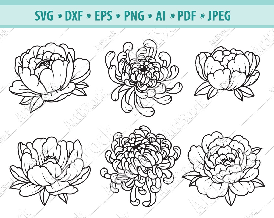 Peony Svg Bundle, Peonies Flowers Svg, Peony Clipart, Peony Leaves Svg ...