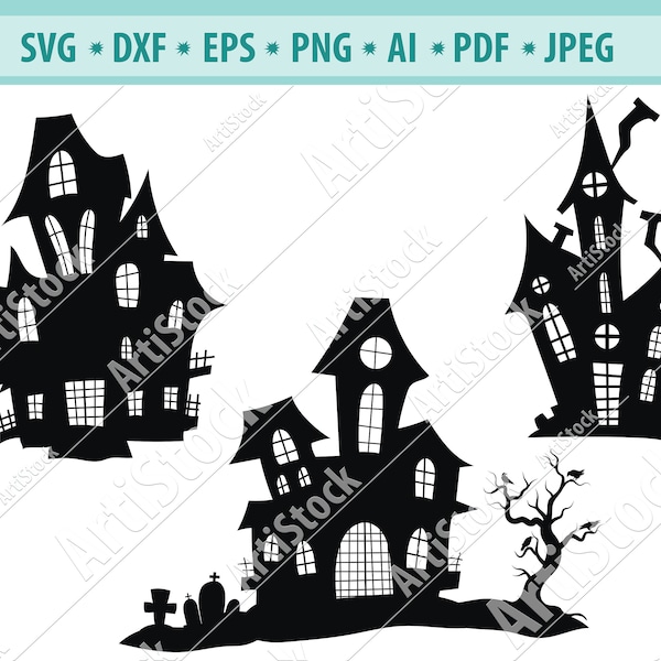 Cute Haunted House Clipart - Etsy