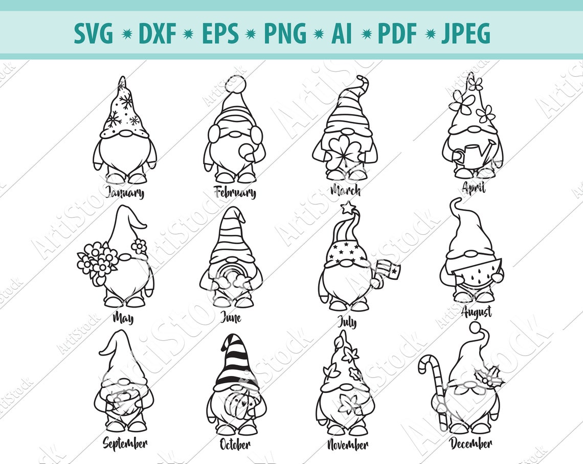Gnome Calendar Svg Cute Garden Gnome SVG Nordic Gnome Svg - Etsy