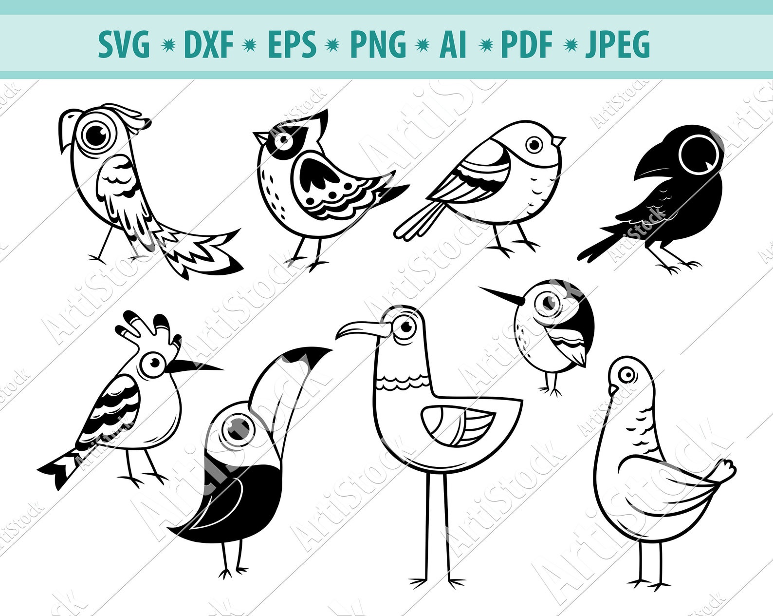 Birds Svg File Exotic bird Svg Funny bird Svg Cartoon bird | Etsy