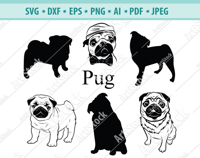Pug SVG Pug Silhouettes SVG Dog Breeds SVG Digital Cut - Etsy