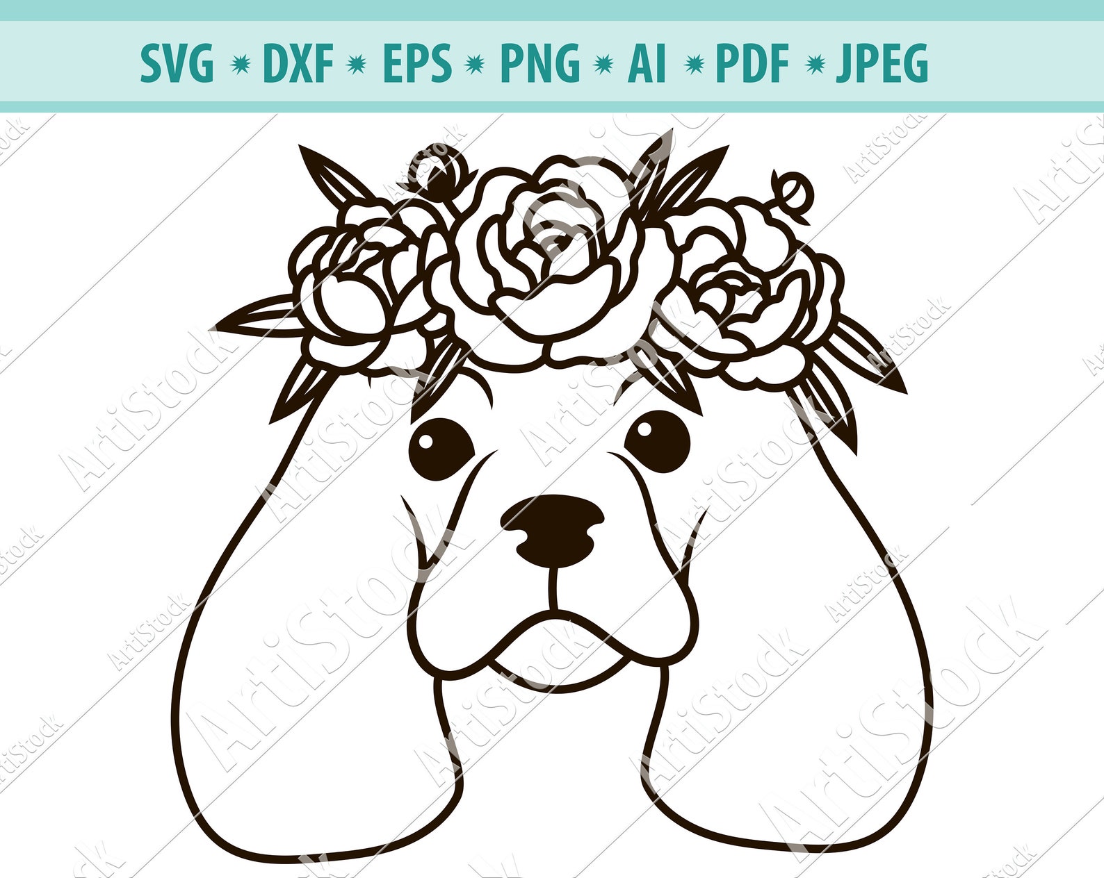 Dog SVG Dog with Flower Crown SVG Dog cut file Cute dog svg | Etsy