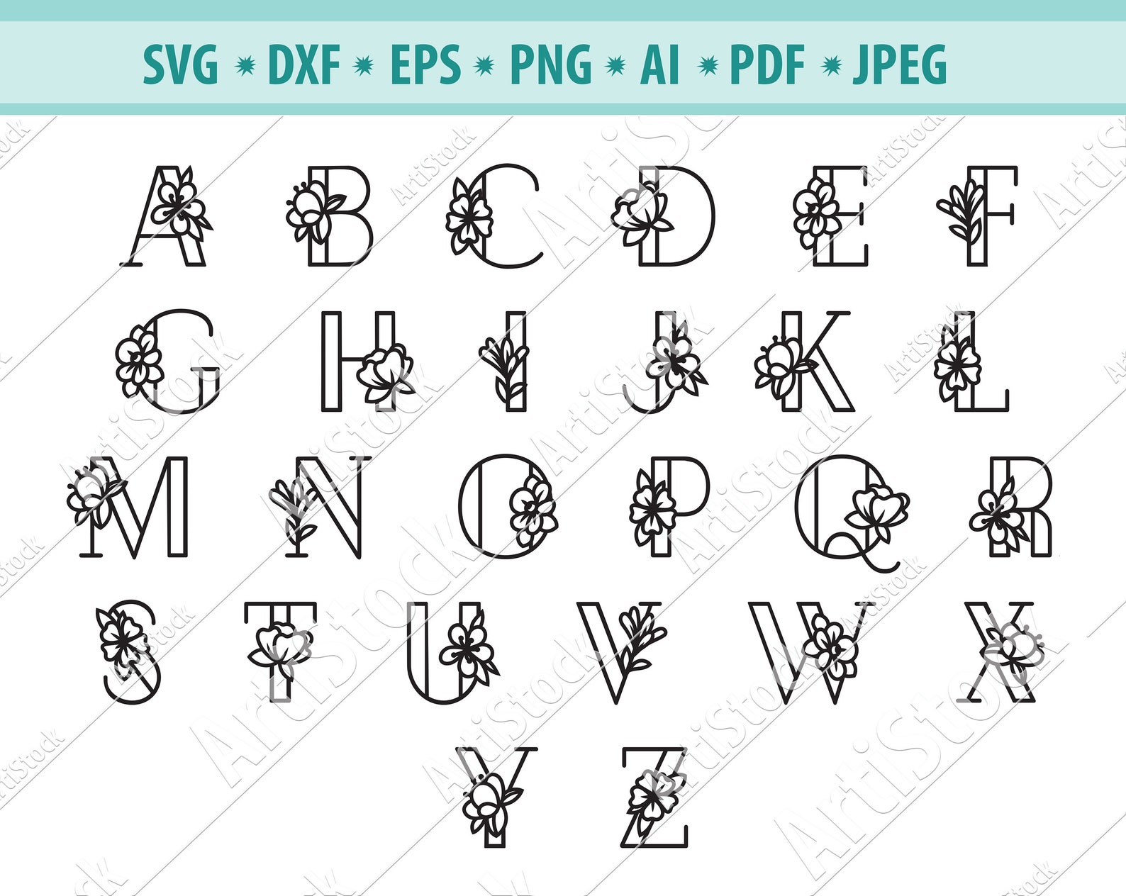 Floral Alphabet SVG Herbal Alphabet Svg Botanical Alphabet - Etsy
