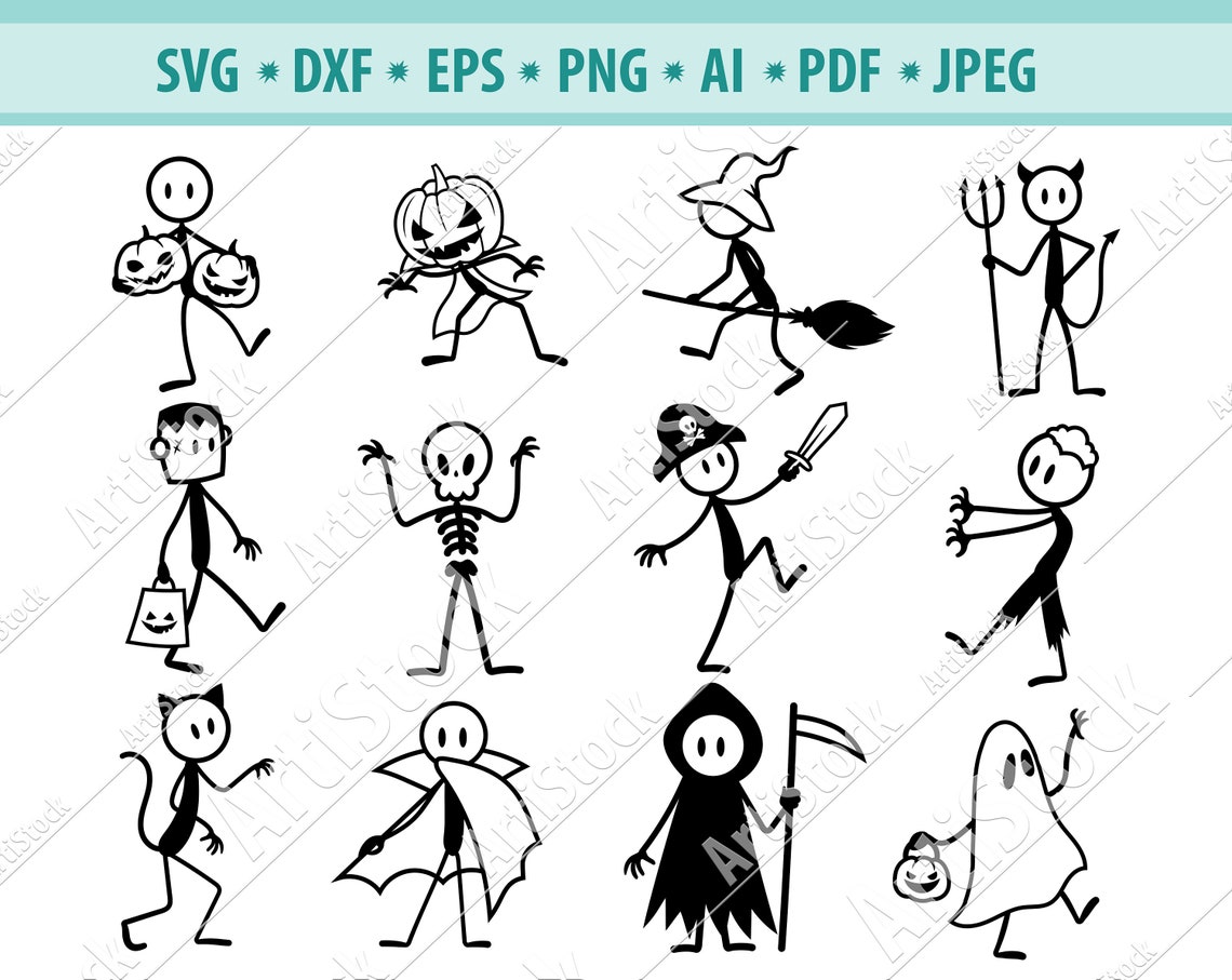 Halloween Stick Figures Svg Stick Figure Monsters Svg Stick - Etsy