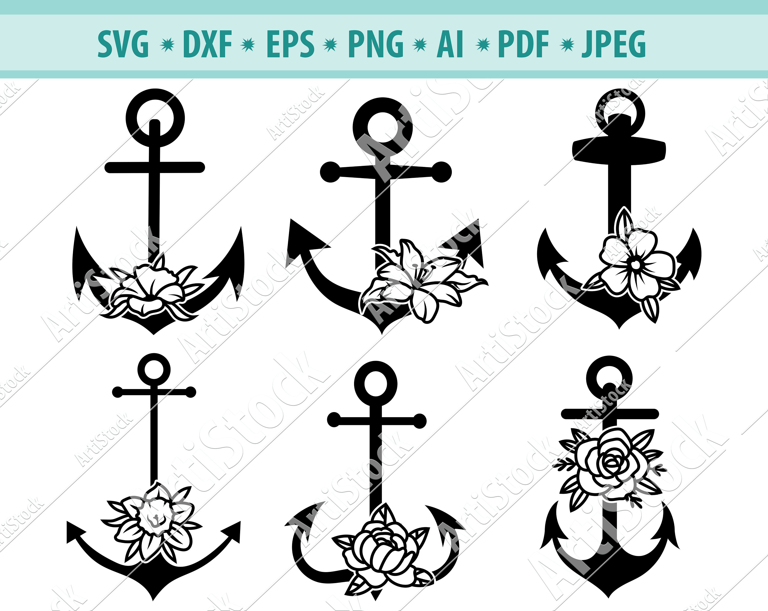 Anchor SVG file Anchor cut file Anchor Floral Svg Anchor | Etsy