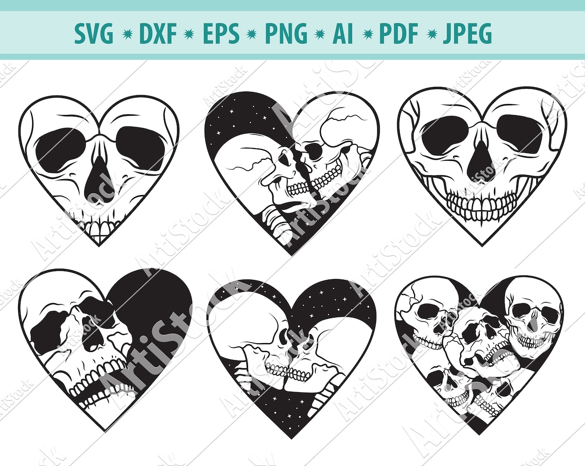 Skull Love Svg Skull Head in Heart Svg Valentine Skull Svg - Etsy