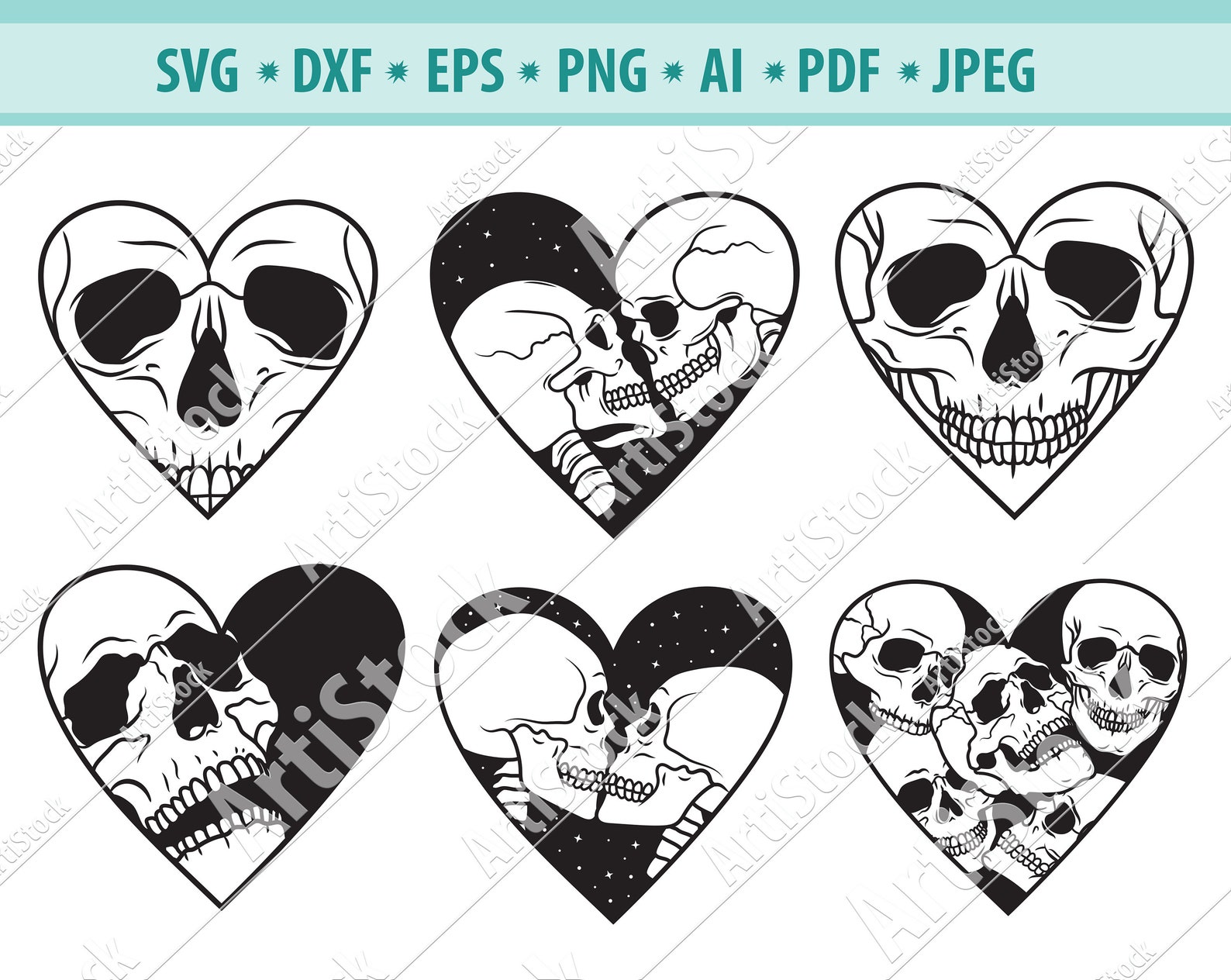 Skull Love Svg Skull Head in Heart Svg Valentine Skull Svg - Etsy