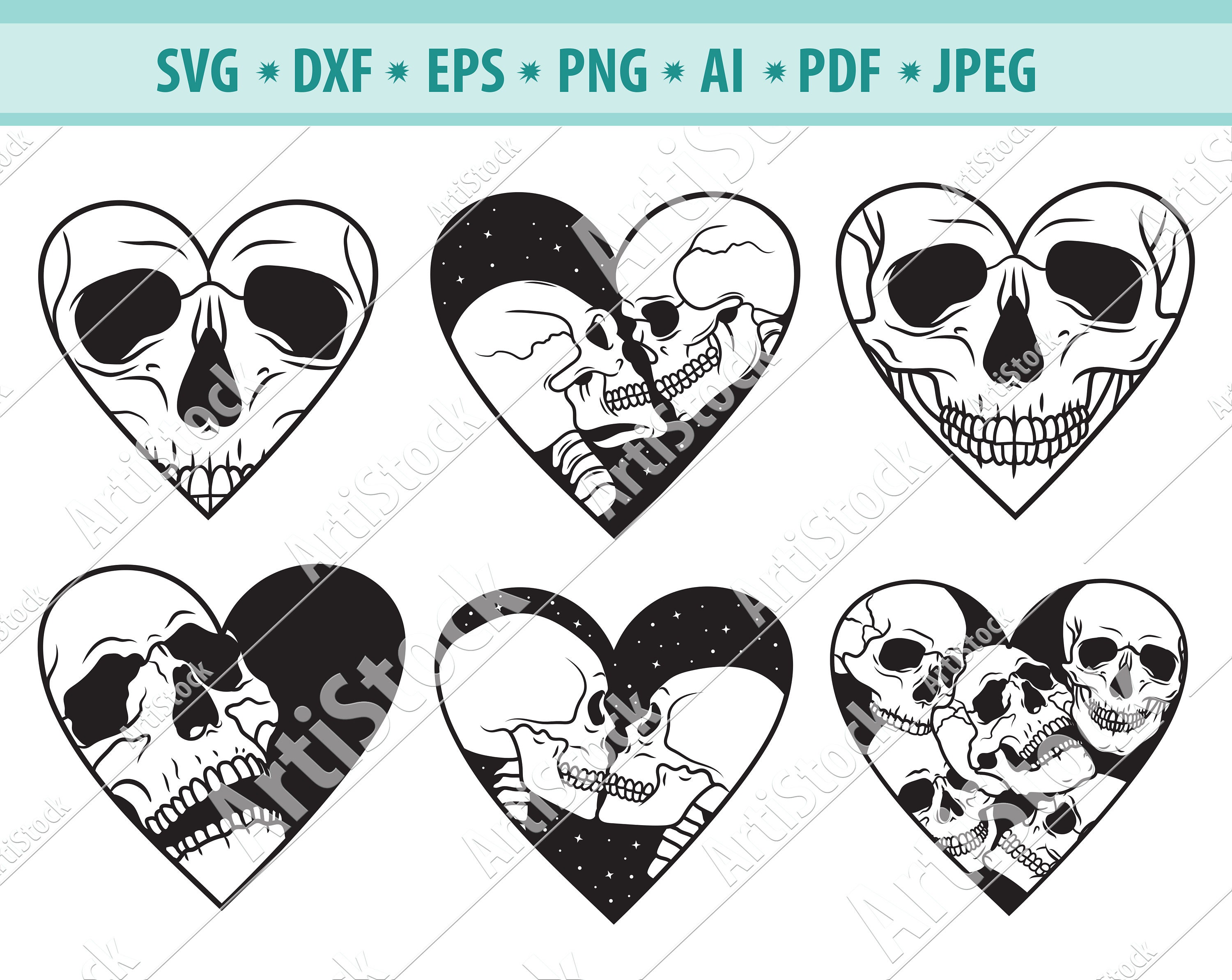 Skull love Svg, Skull head in heart Svg, Valentine Skull Svg, Skull ...