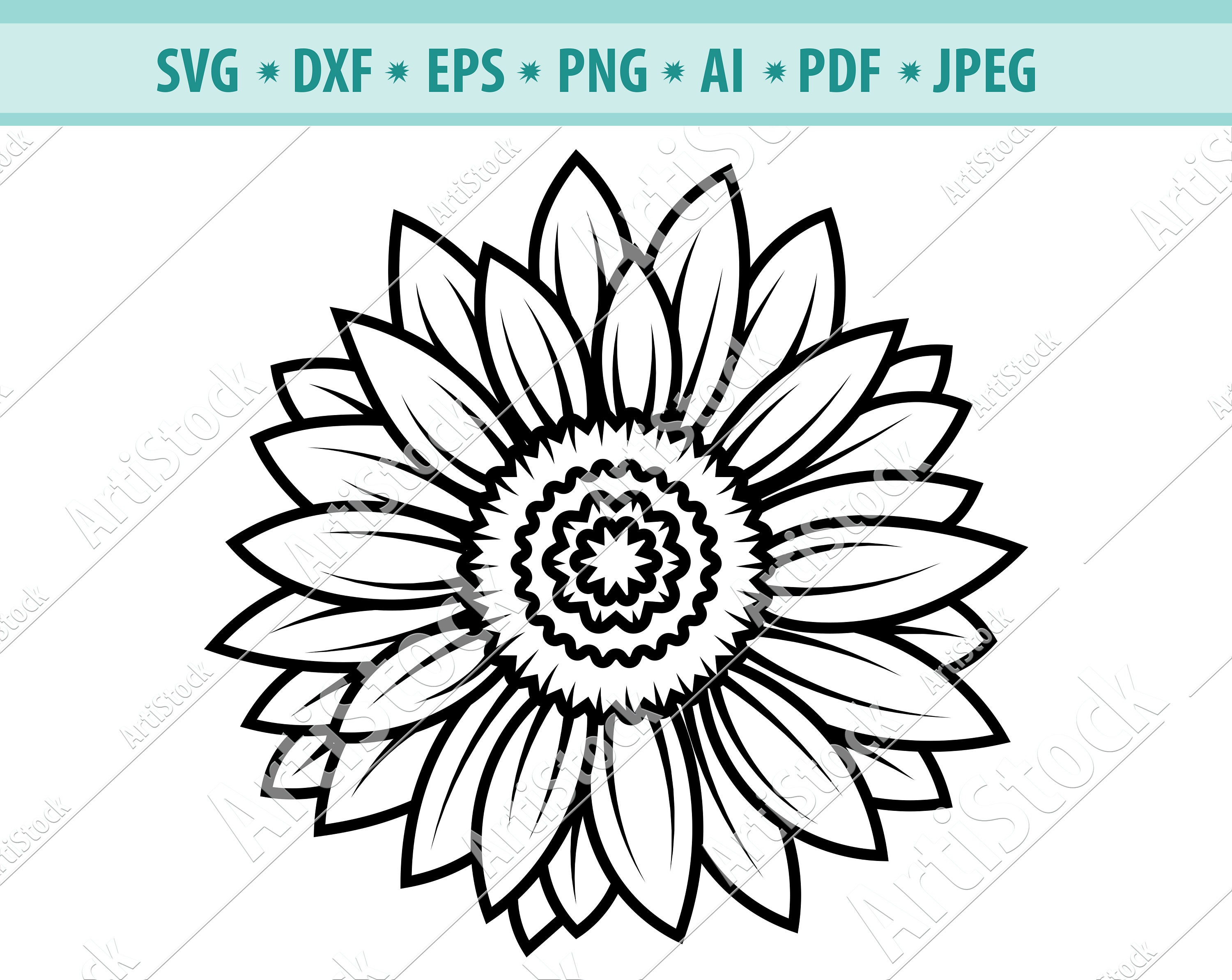. Sunflower eps, svg, pdf, png, dxf, jpeg Clip Art silhouette Cut files ...