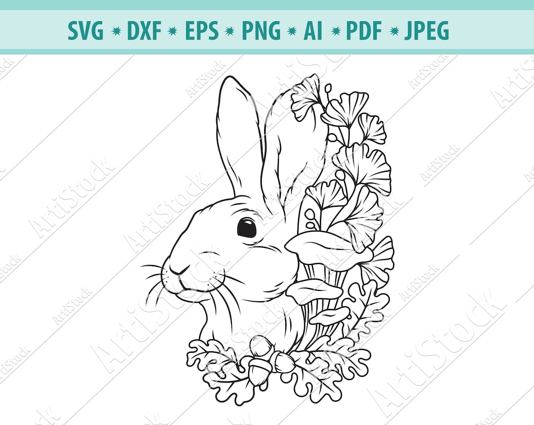 Hasenkopf Svg, Waldhase Svg, Herbstkranz Svg, Hase mit Ast SVG, Tier ...
