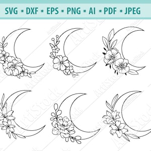 Moon Flowers Svg File Floral Moon Svg Dreams Svg Moon With - Etsy