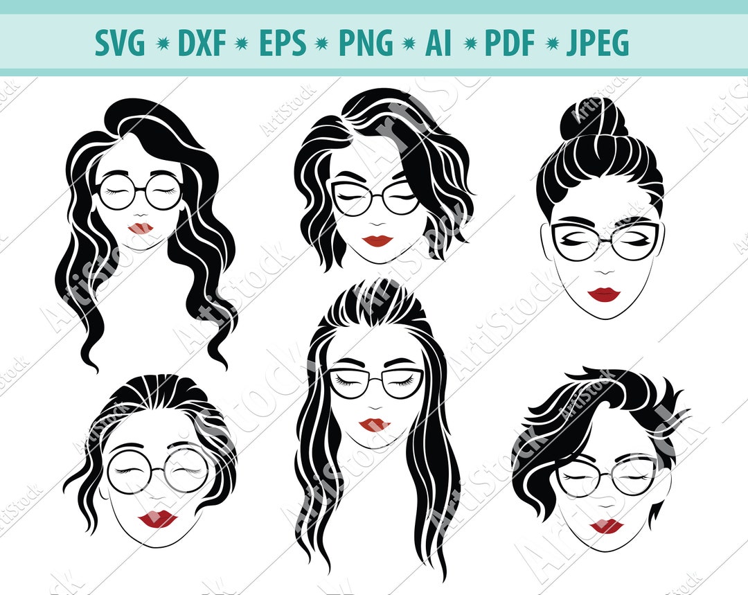 Woman's Face Svg Bundle, Women With Glasses SVG, Instantly Loading ...