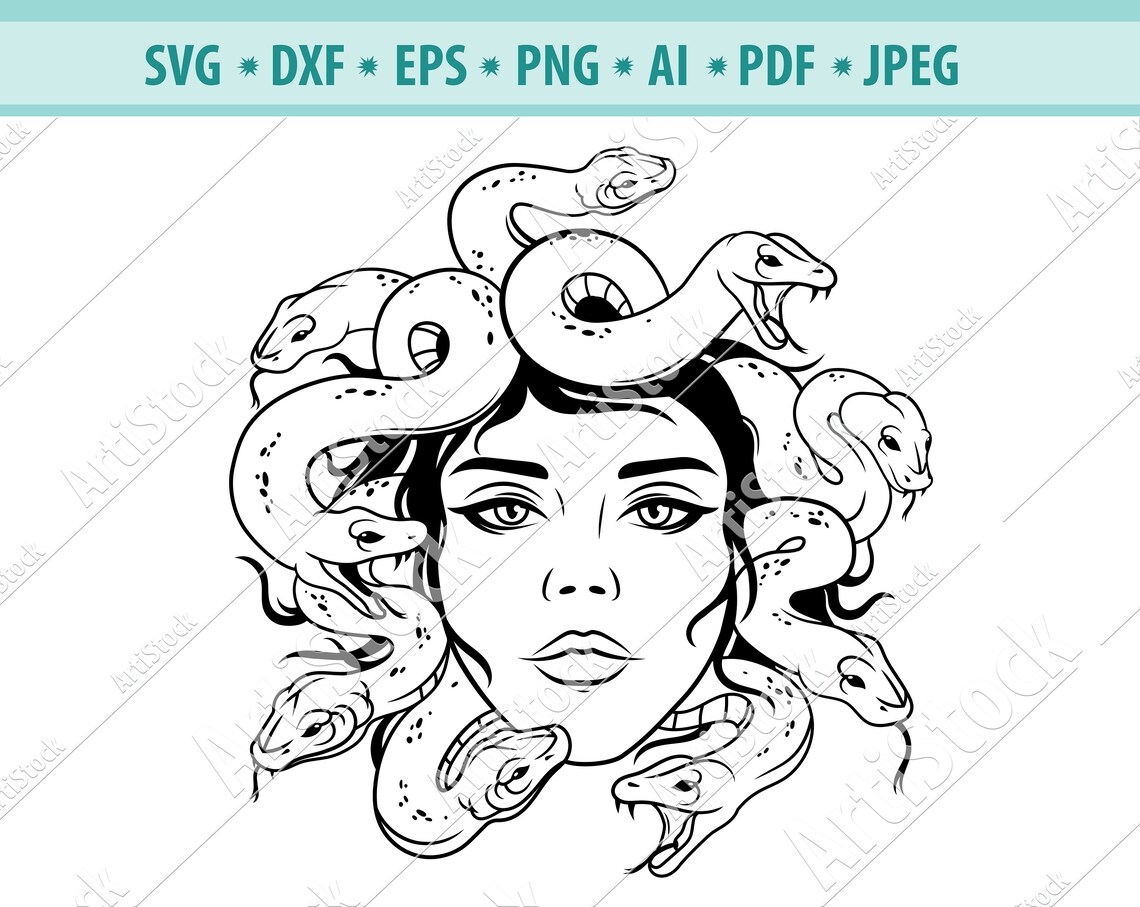 Medusa Gorgona Svg, Snake Face Svg, Woman With Snake Hair, Fantasy ...
