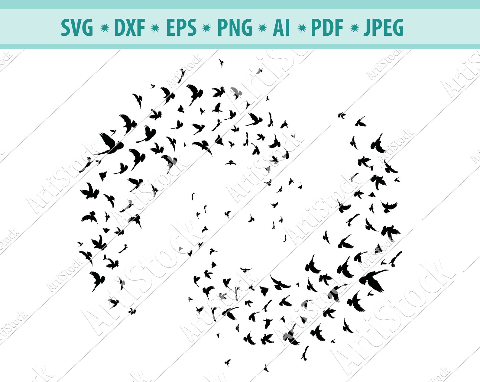 Flock of Birds SVG Vector, Silhouette of Birds SVG, Flying Birds for ...