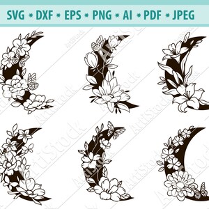 Moon Flowers Svg File Floral Moon Svg Dreams Svg Moon With - Etsy