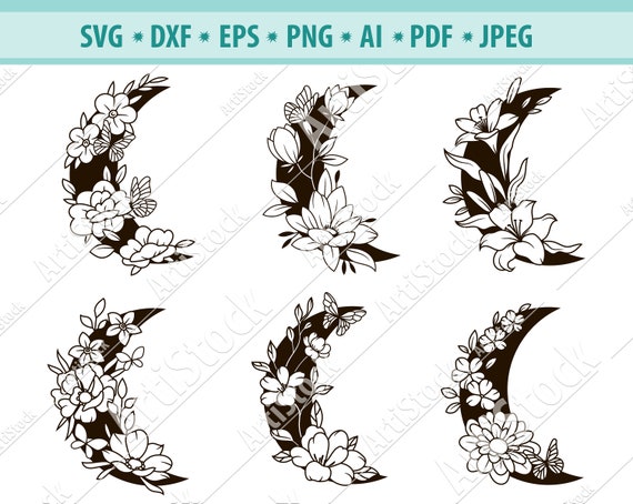 Moon Flowers Svg File Floral Moon Svg Dreams Svg Moon With | Etsy