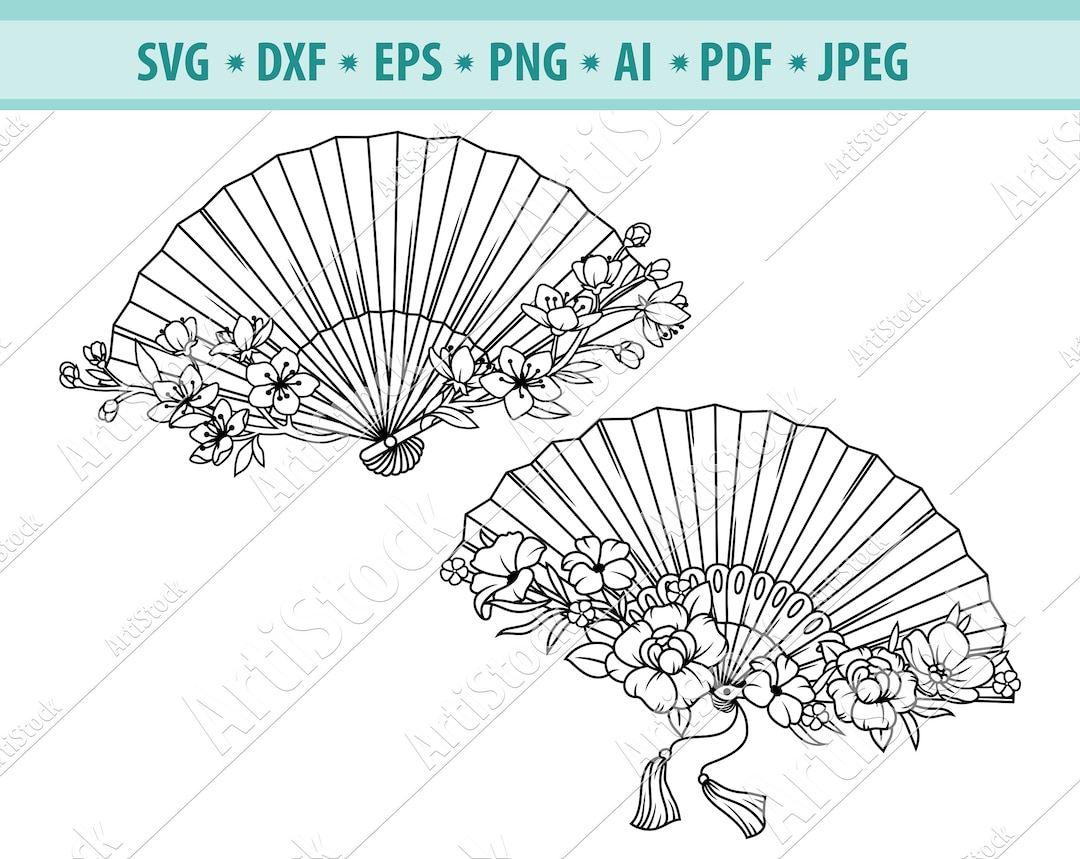 Folding Hand Fan Svg, Flower Hand Fan Svg, Fan Clipart, Oriental Fan ...