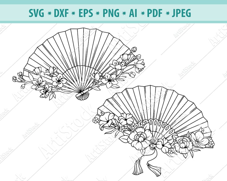 Folding Hand Fan Svg, Flower Hand Fan Svg, Fan Clipart, Oriental Fan ...