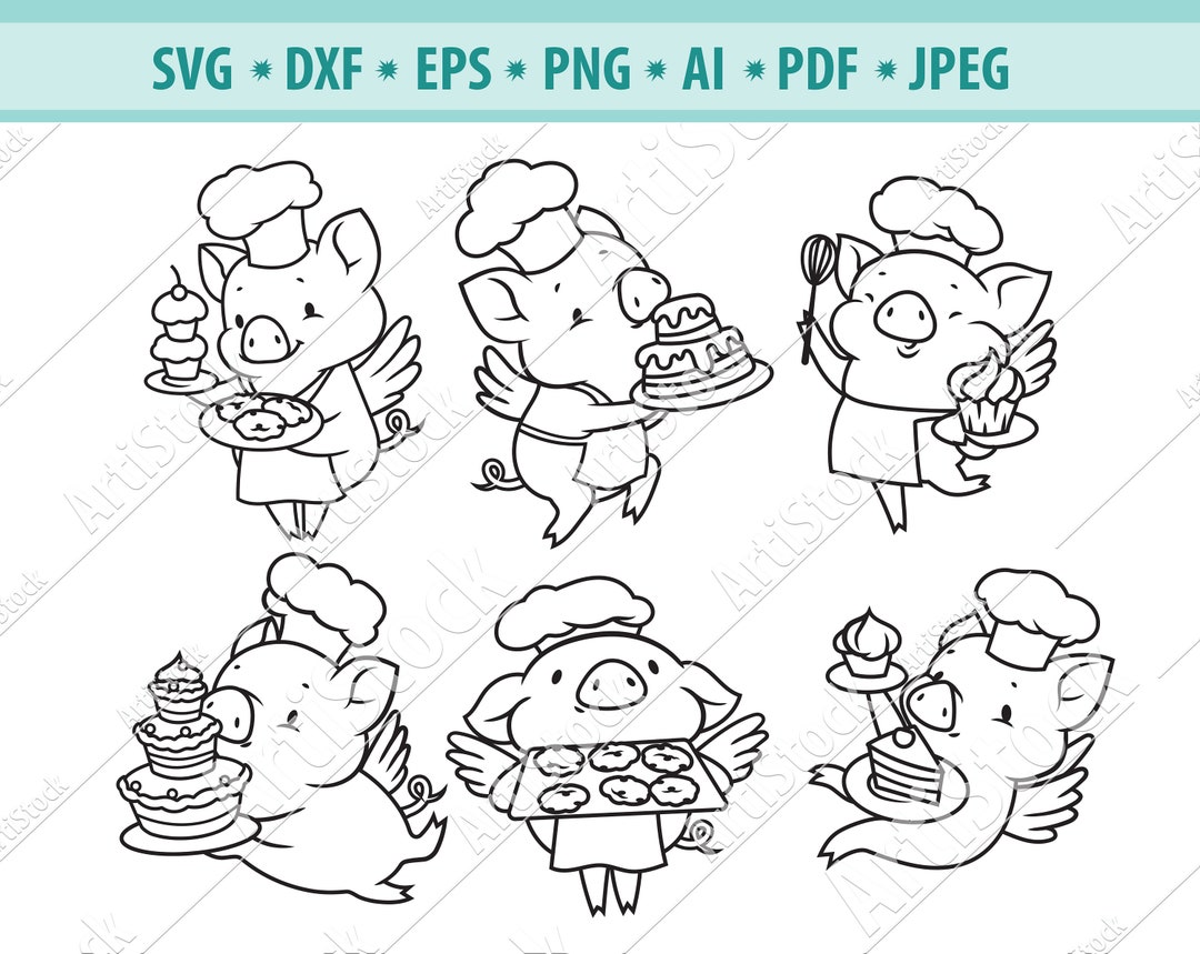 Pig Confectioner Svg, Baker Pig Svg, Pig With Cake Svg, Cute Pig Svg ...