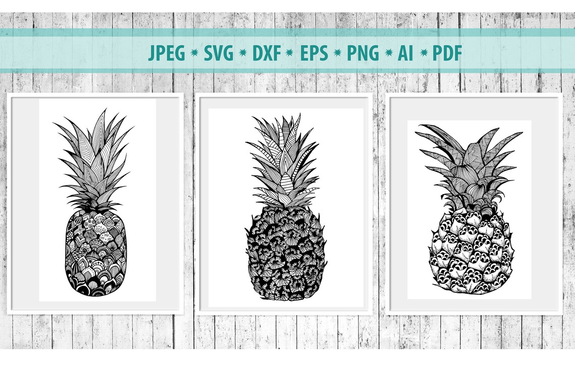 Set Pineapples Svg. Pineapple Zentangle Print. Vector | Etsy