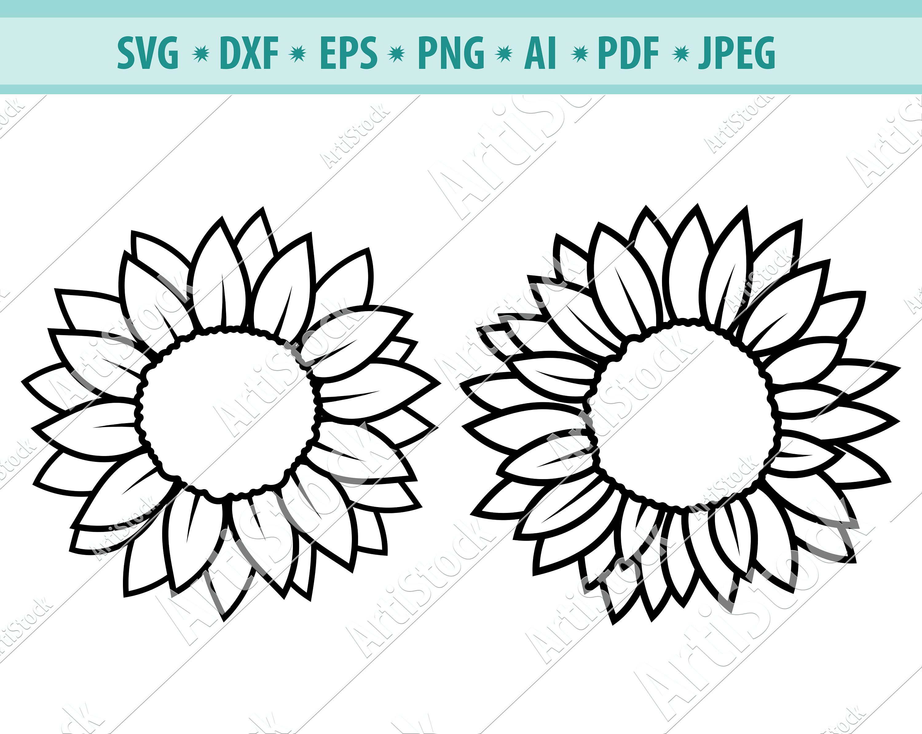 Silhouette Sunflower Drawing Floral Cricut Cut Files Outline Vector Dxf