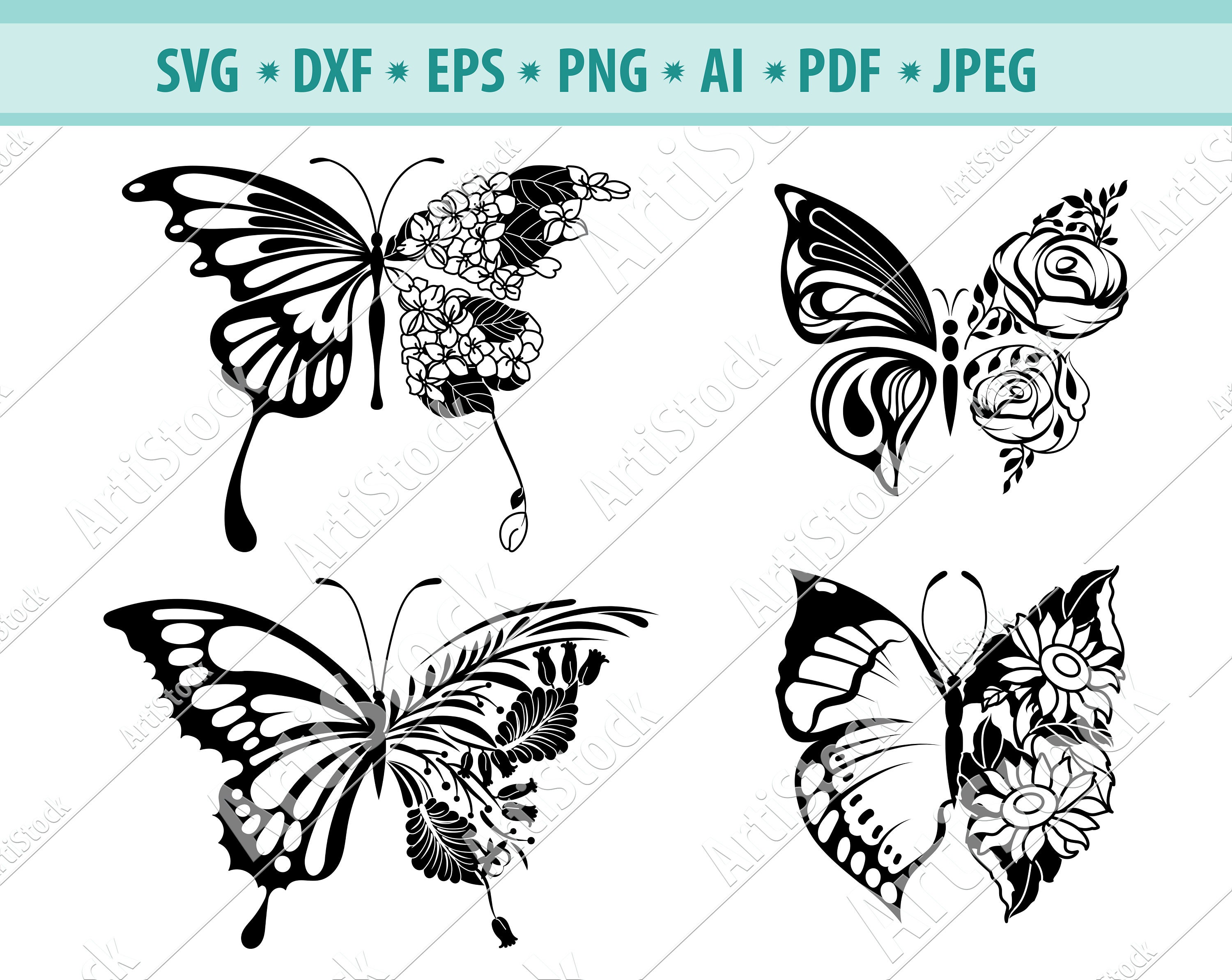 Butterfly SVG File Floral Butterfly Svg Butterfly Flower | Etsy