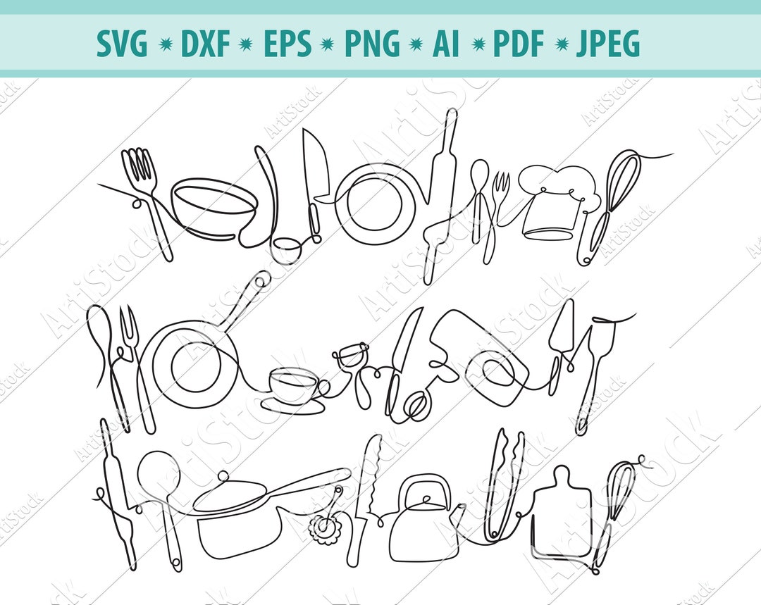 Kitchen Tools Svg, Linear Kitchen Svg, Funny Kitchen Svg, Сulinary ...