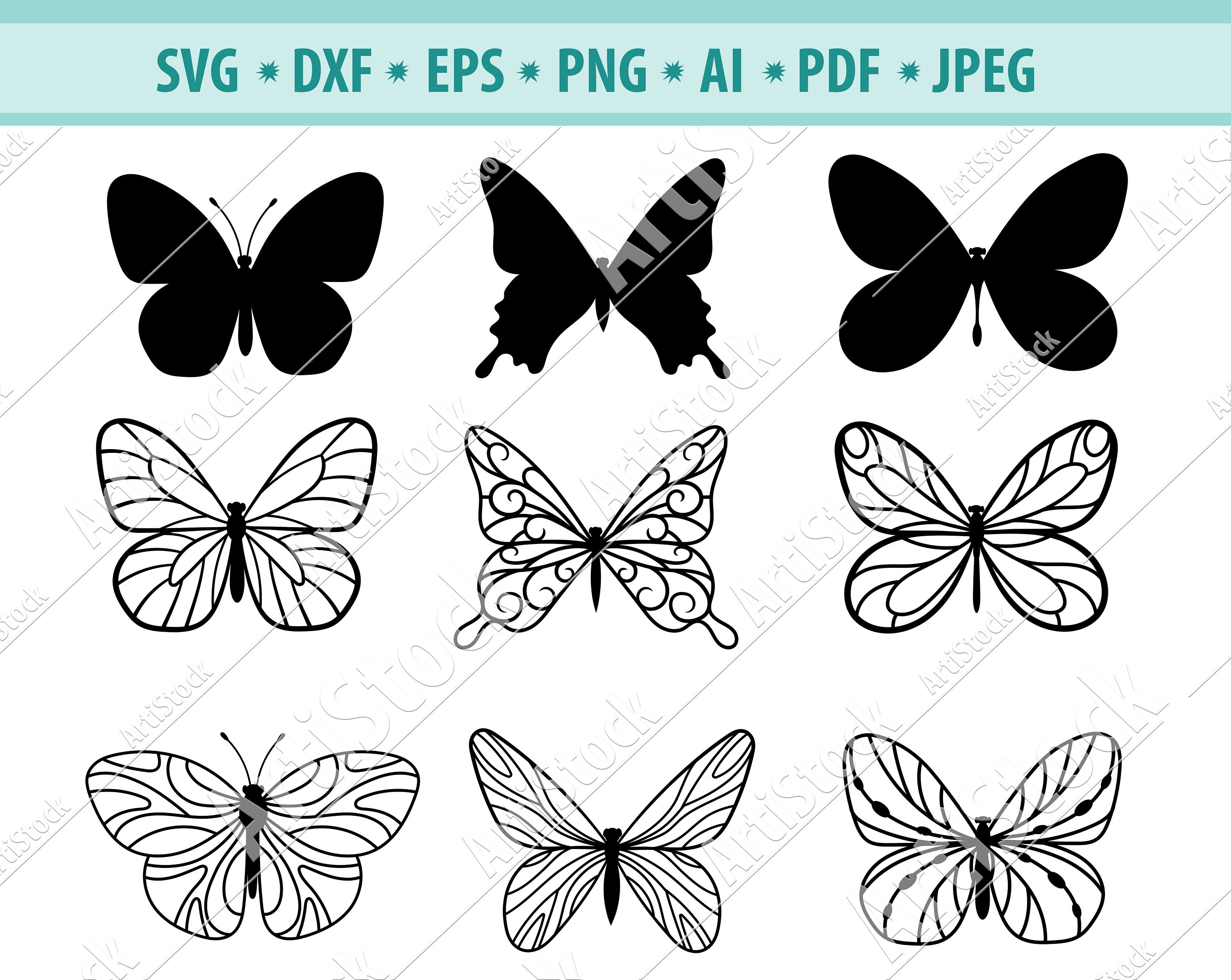 Butterfly SVG File, Linear Butterfly Svg, Butterfly Silhouette, Insect ...