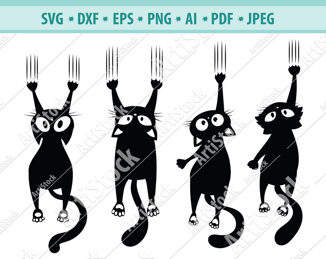 Funny Cat, Screeching Cat, Falling Cat, Black Cat, Clip Art Icon ...