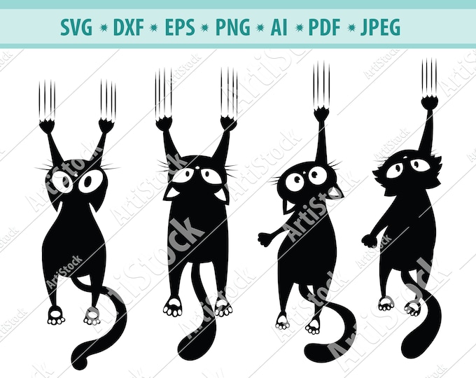 Funny Cat, Screeching Cat, Falling Cat, Black Cat, Clip Art Icon ...