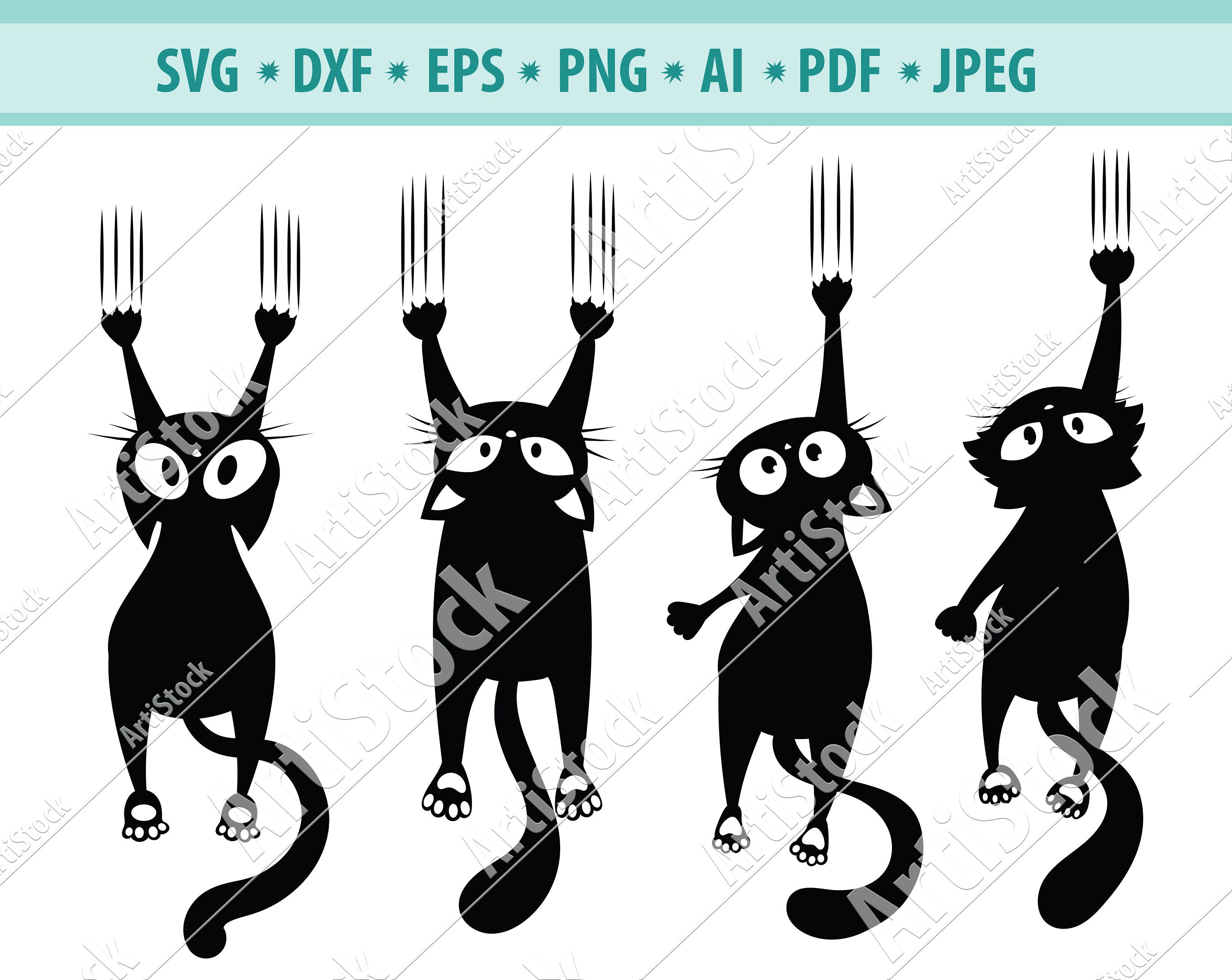 Funny Cat Screeching Cat Falling Cat Black Cat Clip Art - Etsy Australia