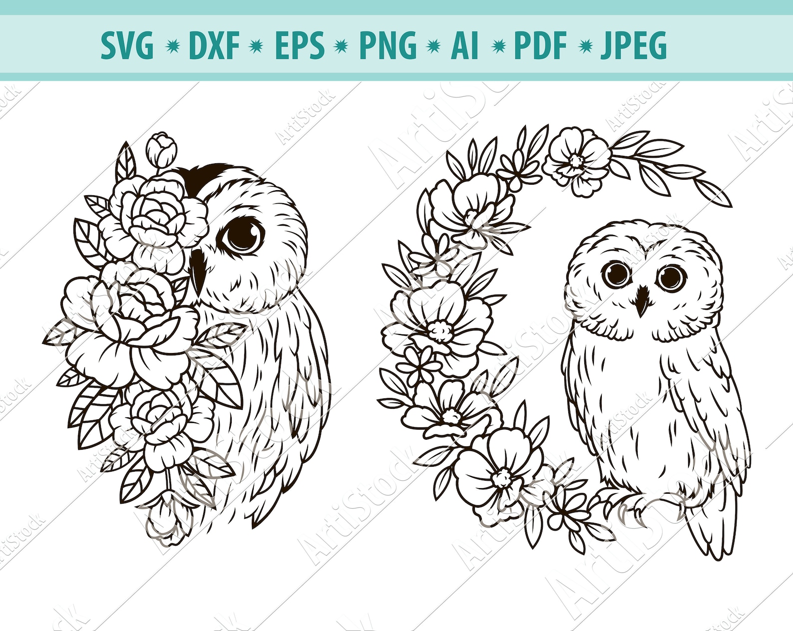 Owl SVG File, Owl With Flower SVG, Owl Cut File, Night Birds Svg ...